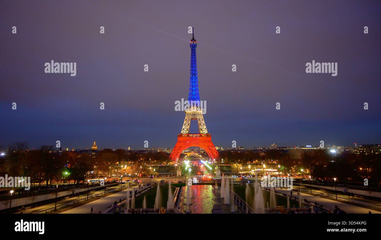 Paris, France - 13th of November 2025, Eiffel Tower Lit in Tricolour ...