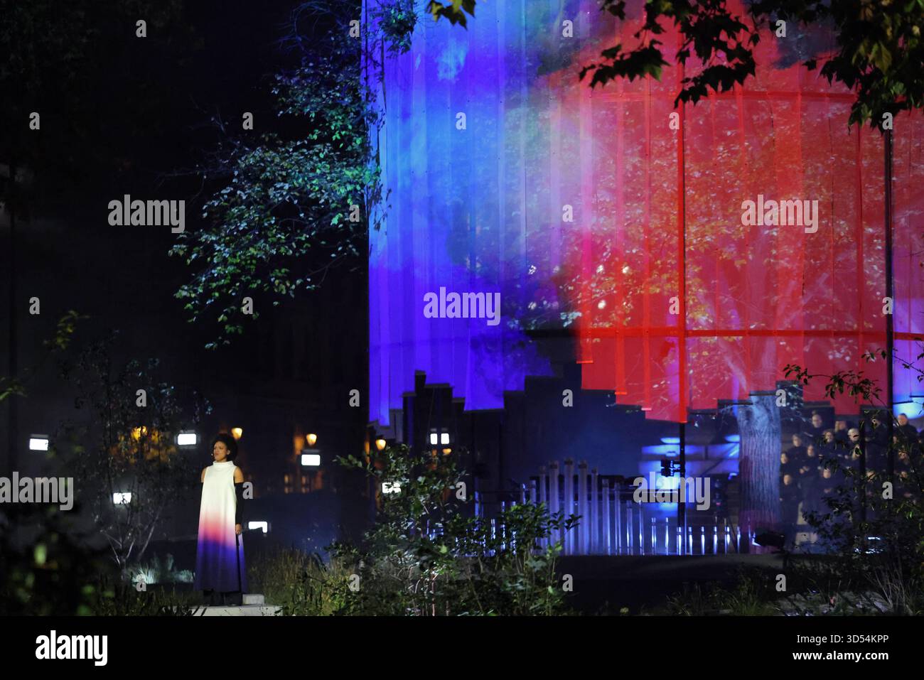French singer Axel Saint-Cirel sings the national anthem during the ...