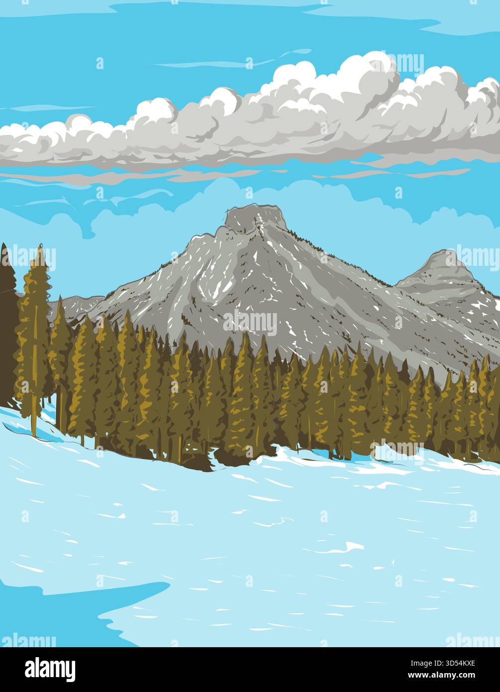 WPA style ukiyo-e or ukiyo illustration of Charleston Peak in Spring ...