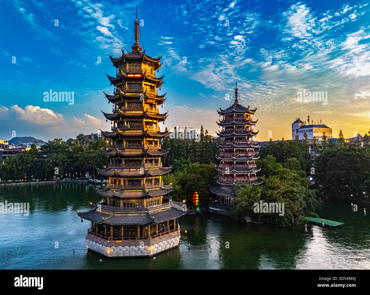 GUILIN, CHINA - OCT 2, 2025: The Sun and Moon Pagodas in Shan Lake in ...