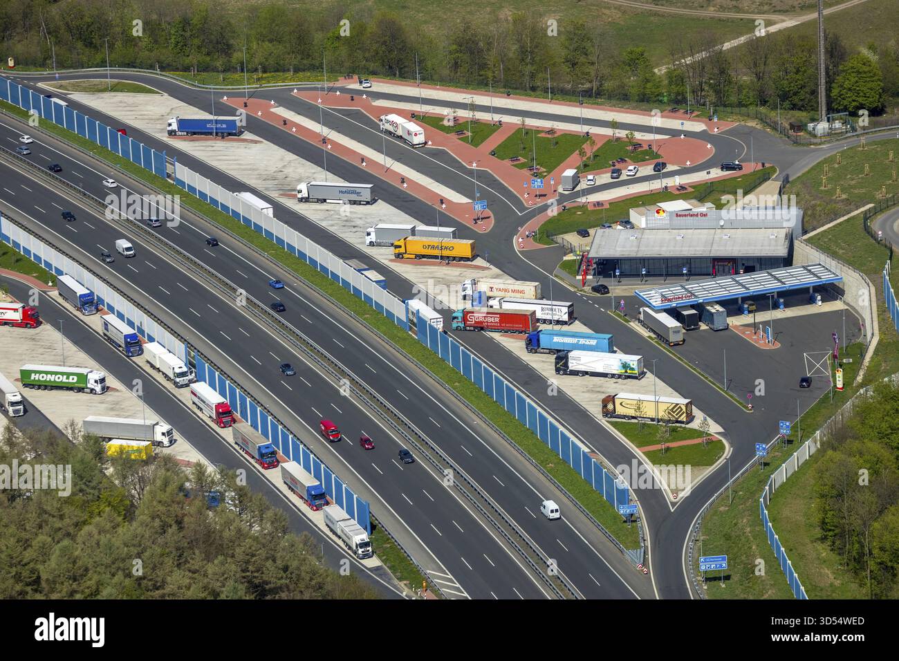 Aerial view of the renovation of the Sauerland West service area and ...