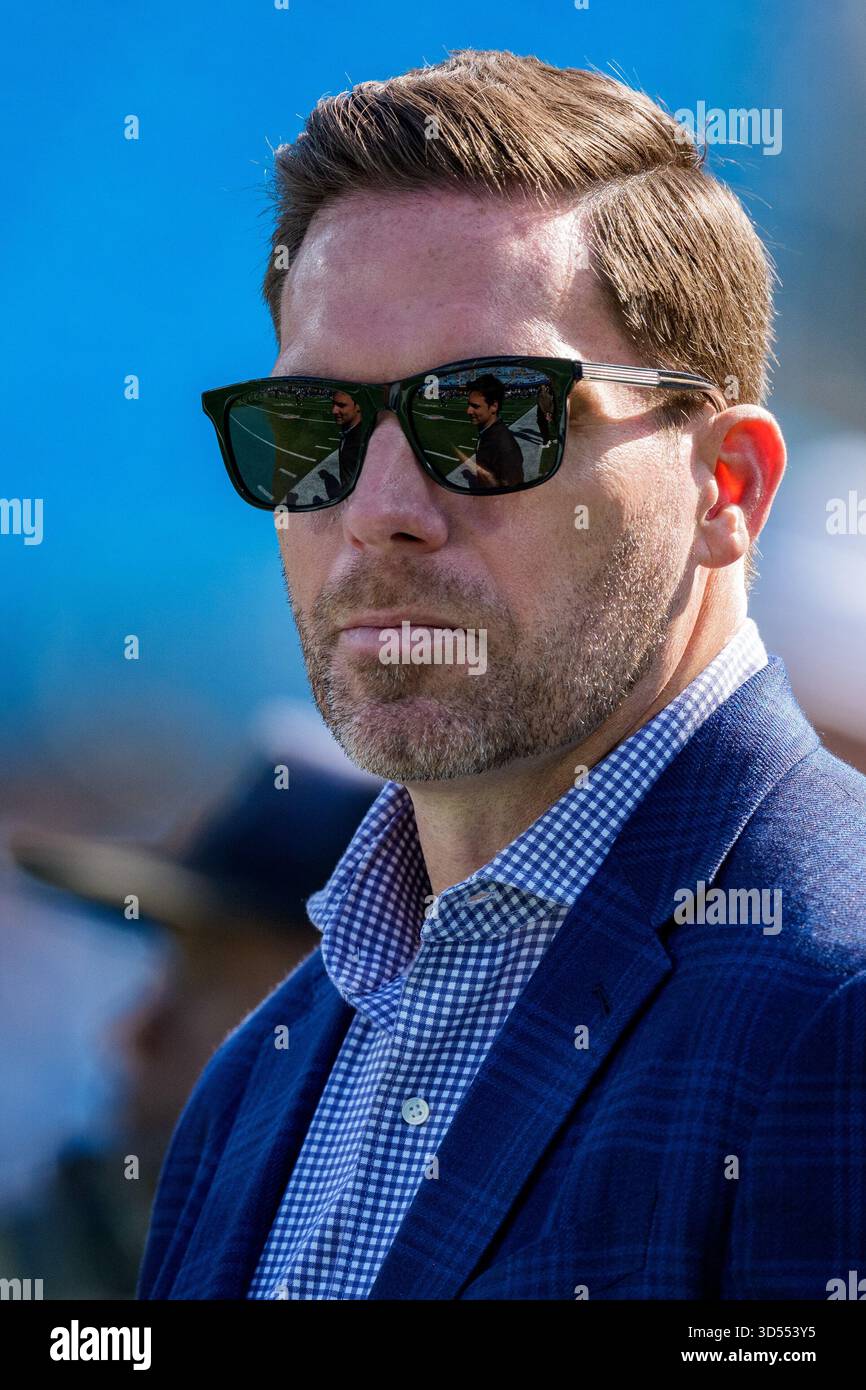 Carolina Panthers general manager Dan Morgan looks on before an NFL ...