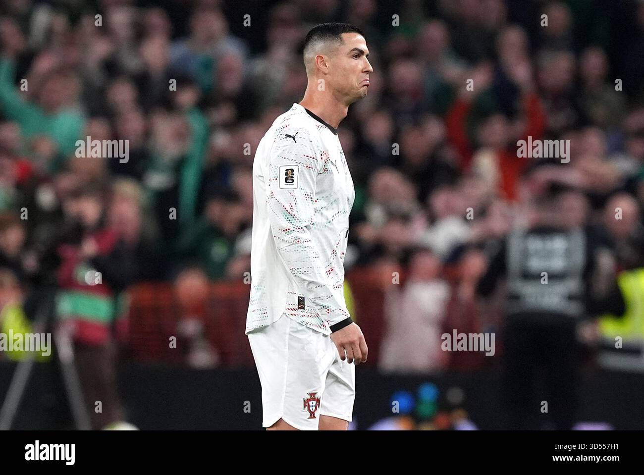 Portugal's Cristiano Ronaldo hands the arm band to team-mate Bernardo ...