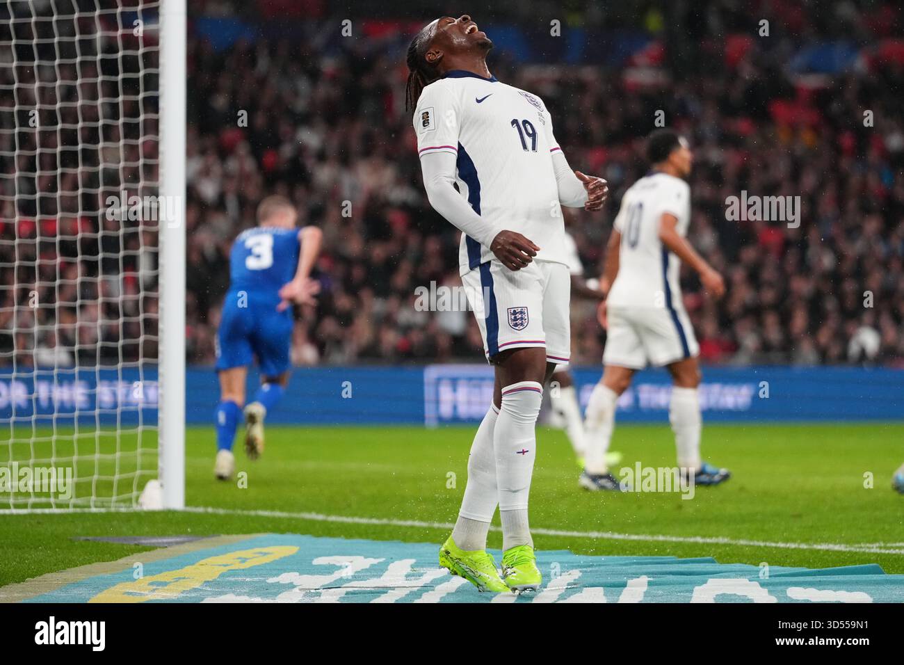 England's Eberechi Eze reacts after a miss during a World Cup qualifier ...