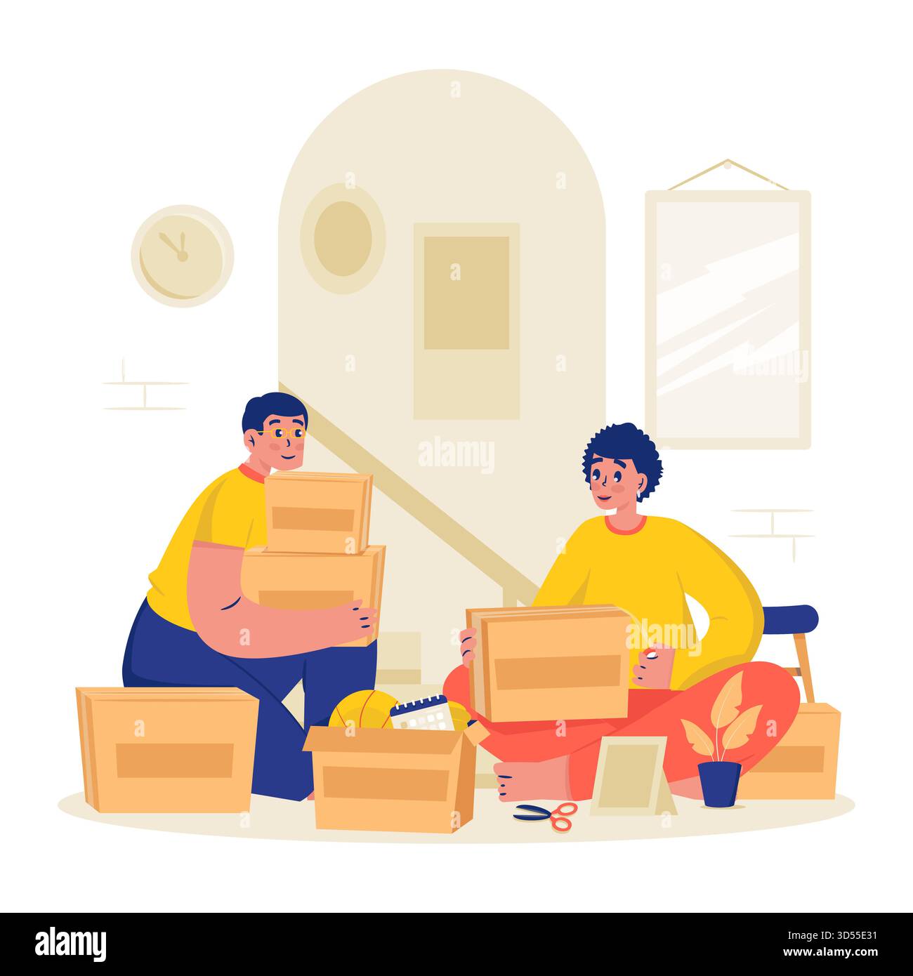 Moving home boxes packing Stock Vector Images - Alamy