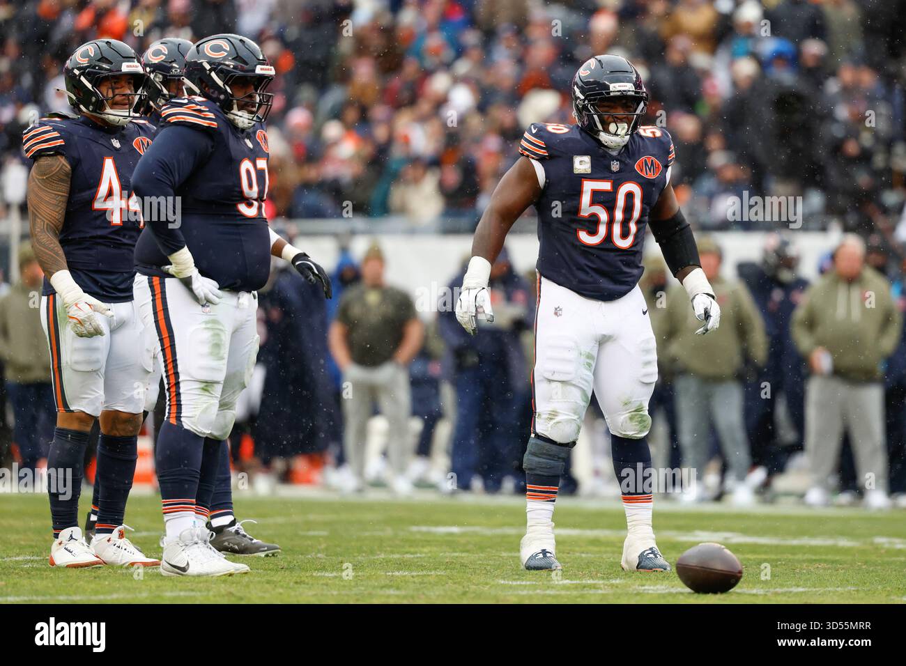 Chicago Bears defensive end Grady Jarrett (50) looks on during the ...
