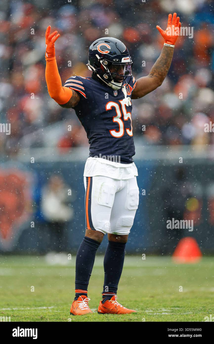 Chicago Bears safety C.J. Gardner-Johnson (35) reacts during the second ...