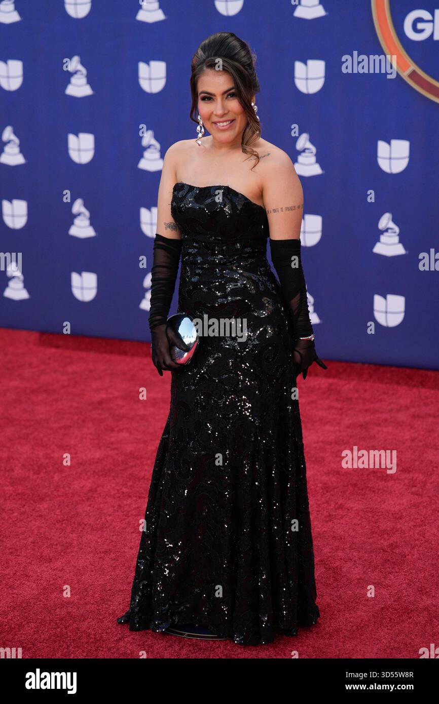 Karen Lizarazo arrives at the 2025 Latin Grammys on Thursday, Nov. 13 ...