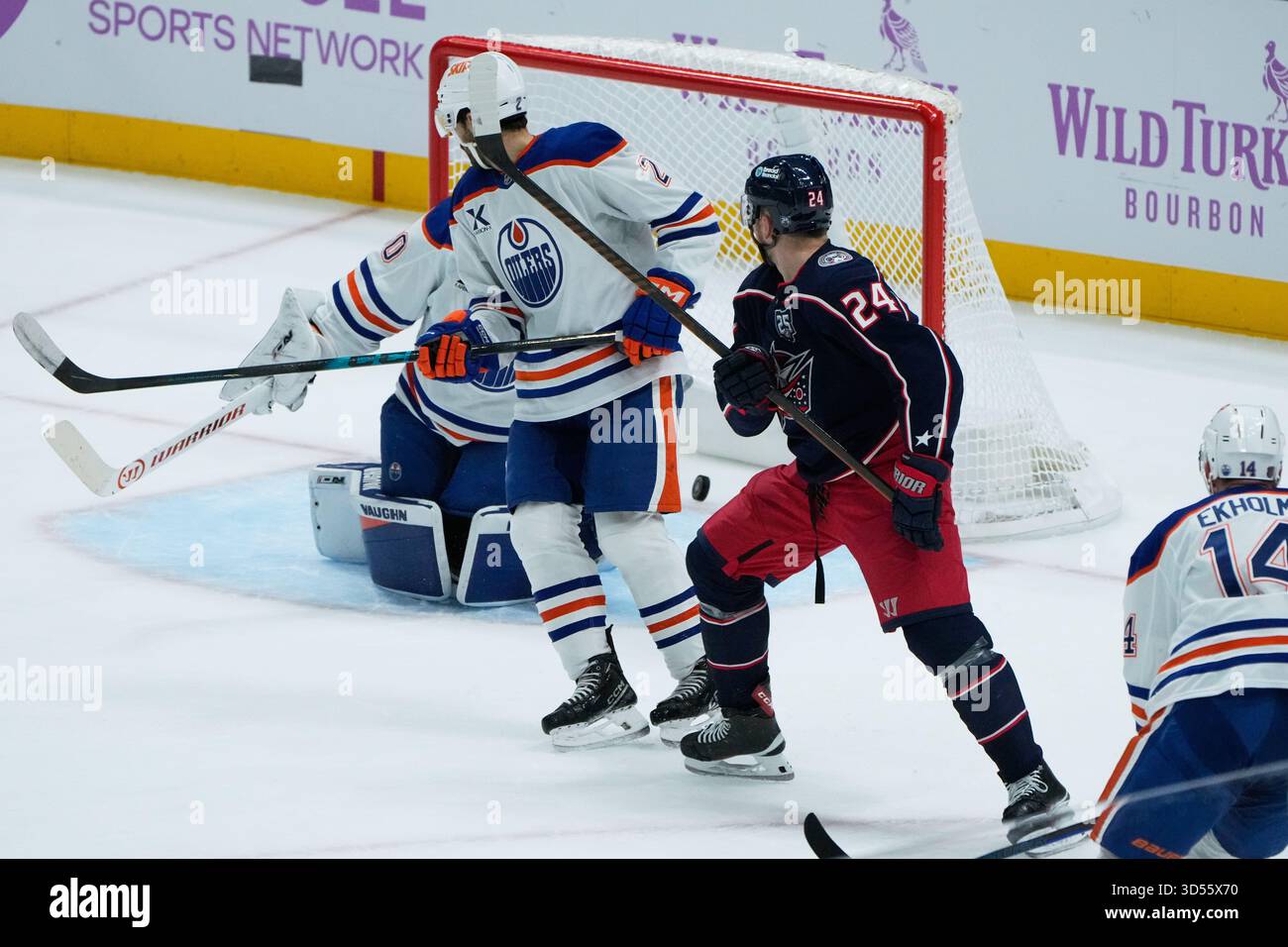 Columbus Blue Jackets right wing Mathieu Olivier (24) and Edmonton ...