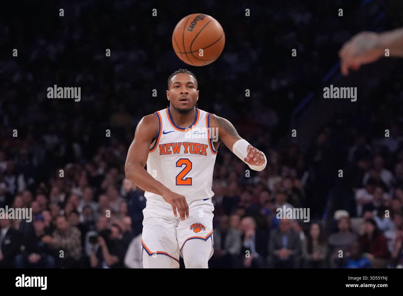 New York Knicks' Miles McBride (2) passes to a teammate during the ...