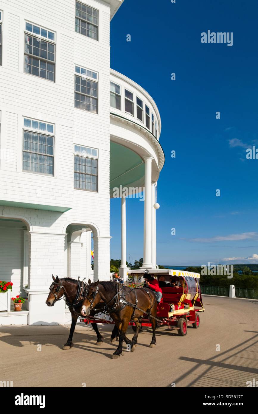 The iconic Grand Hotel on Mackinac Island showcases its stately white ...