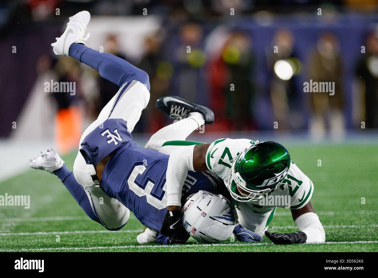 New England Patriots wide receiver DeMario Douglas (3) is tackled by ...