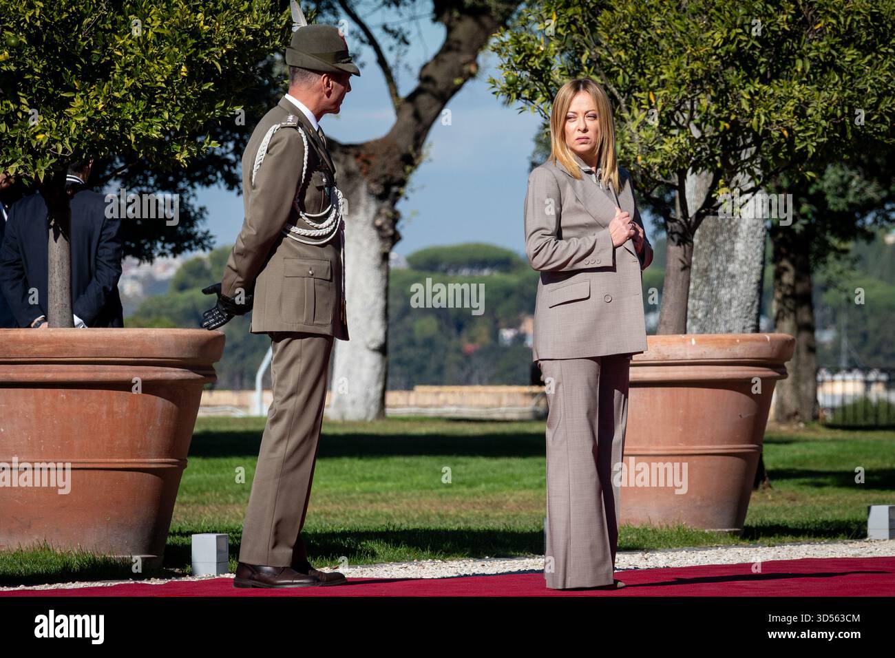 Italian Prime Minister Giorgia Meloni arrives to receive the Albanian ...