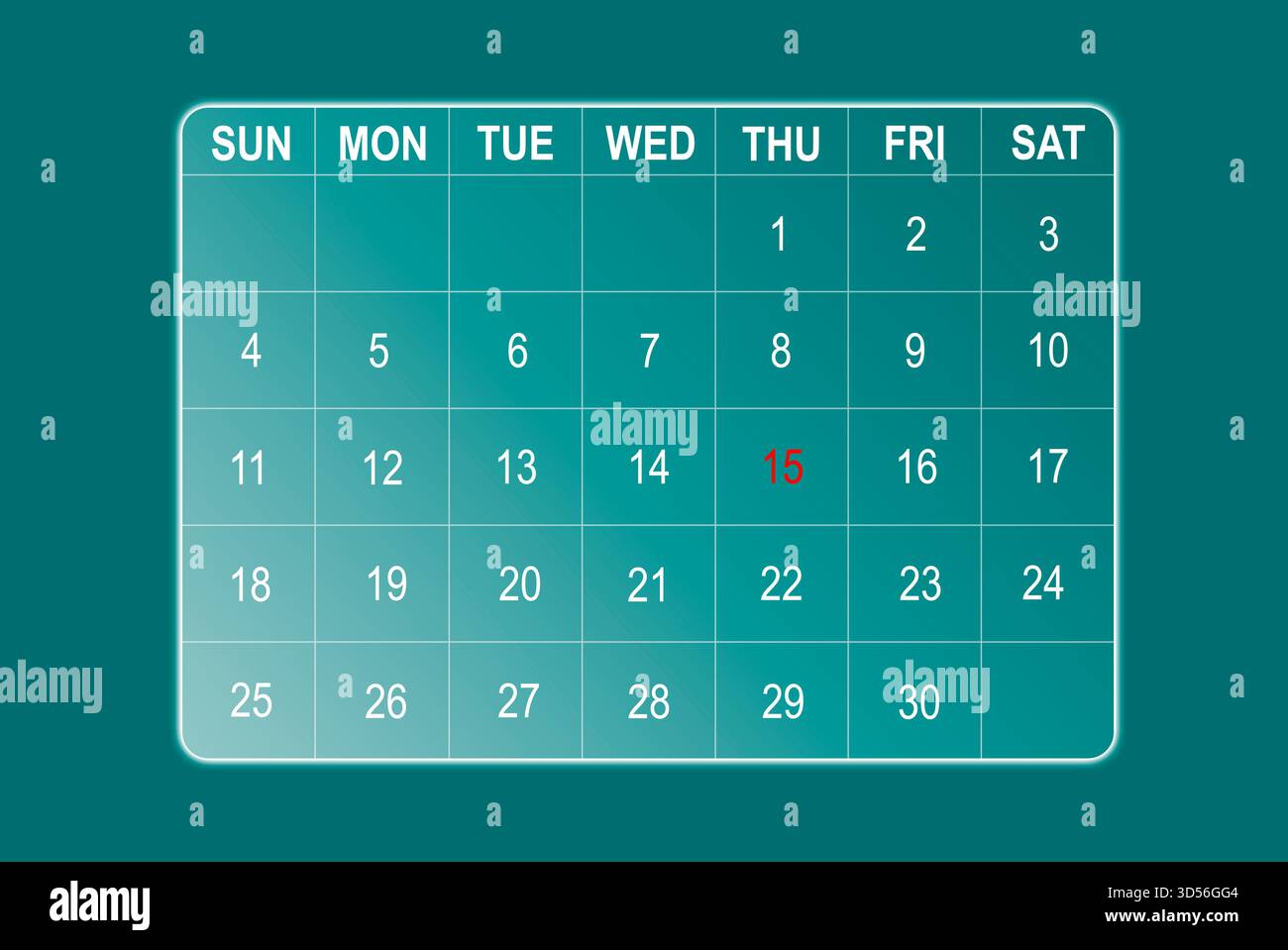 Digital business calendar with marked important date, teal background ...