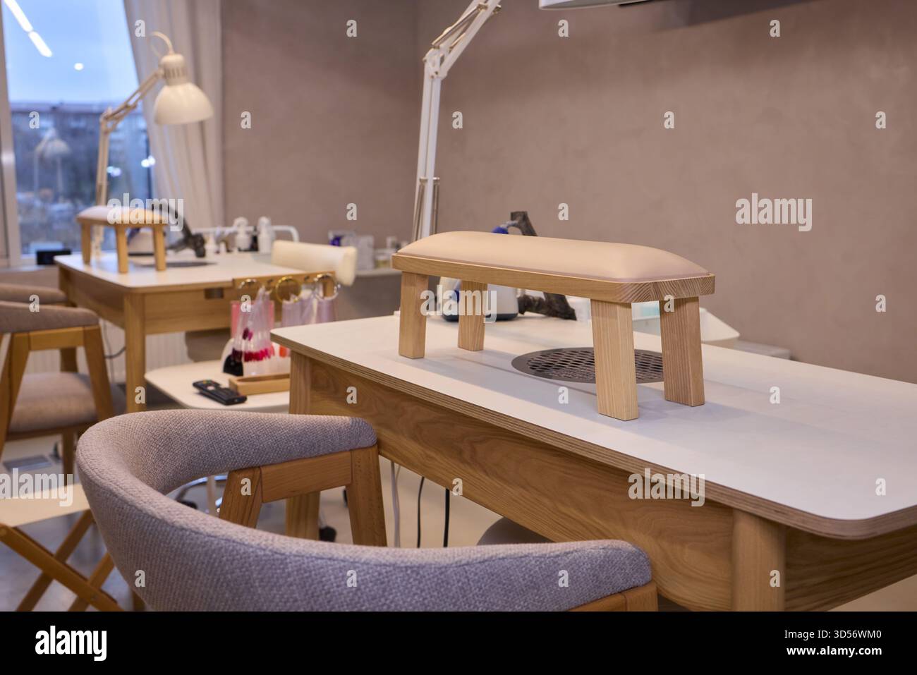 Bright salon setup, Sunshine filled nail station, Well-organized ...