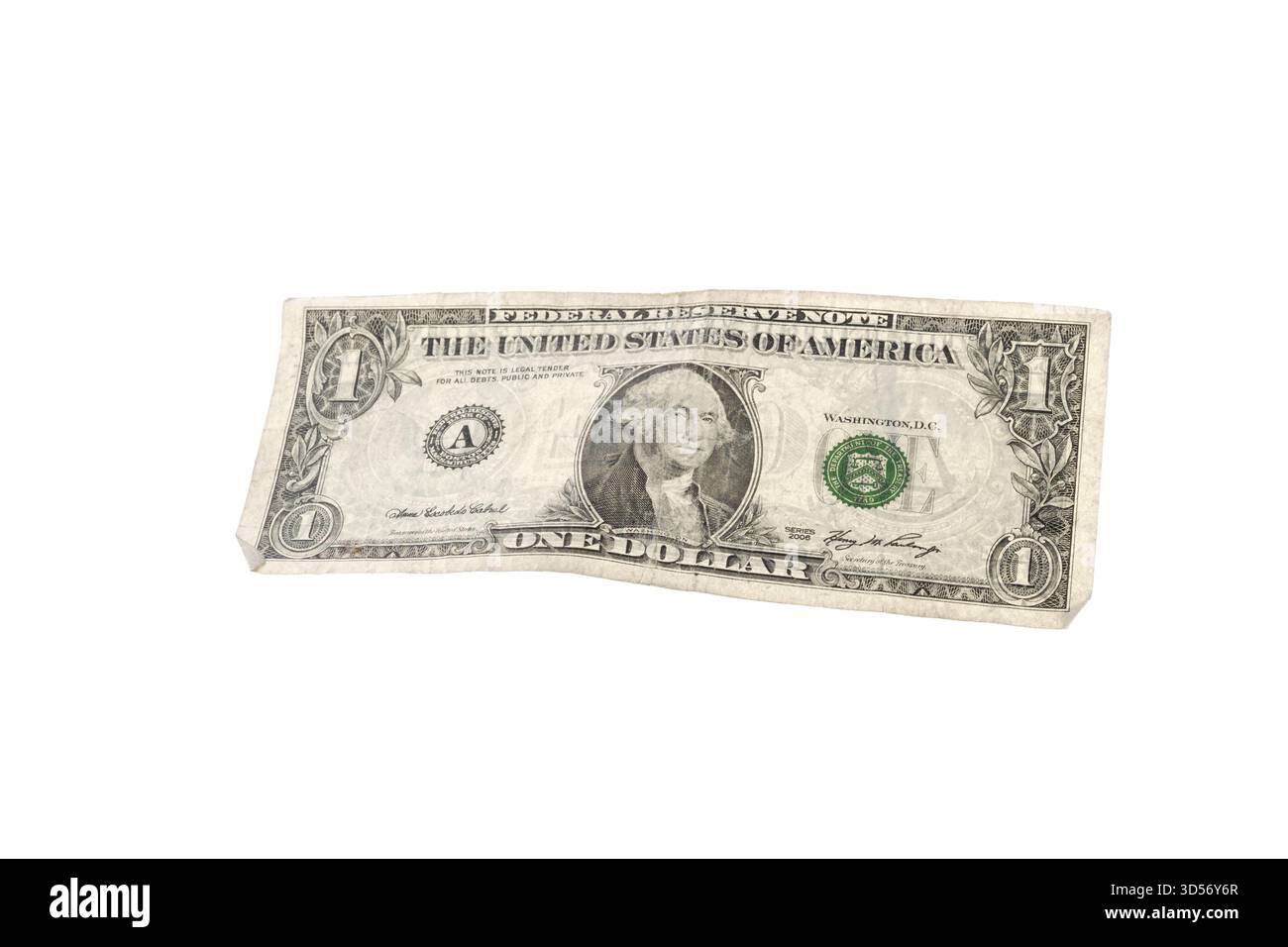 One dollar bill placed on a flat surface showing its unique design and ...
