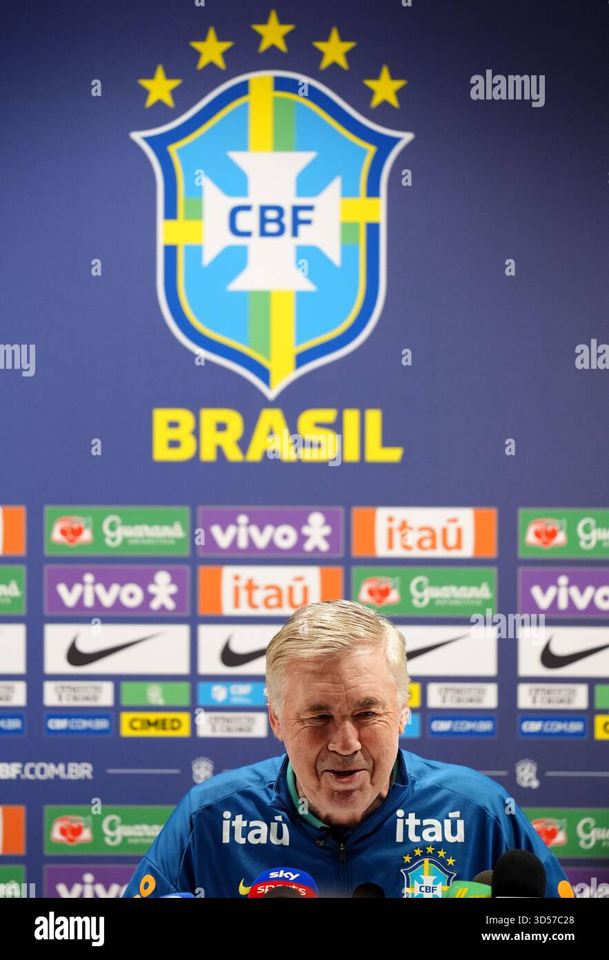 Brazil manager Carlo Ancelotti during a press conference at the ...