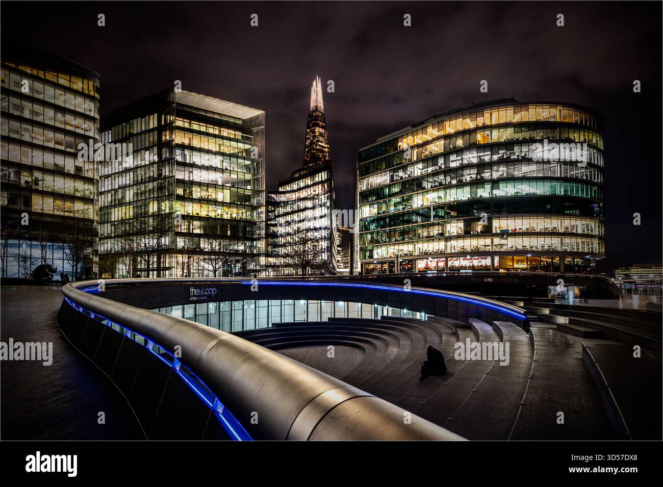 Night image of the Scoop, an outdoor amphitheatre on the south side of ...