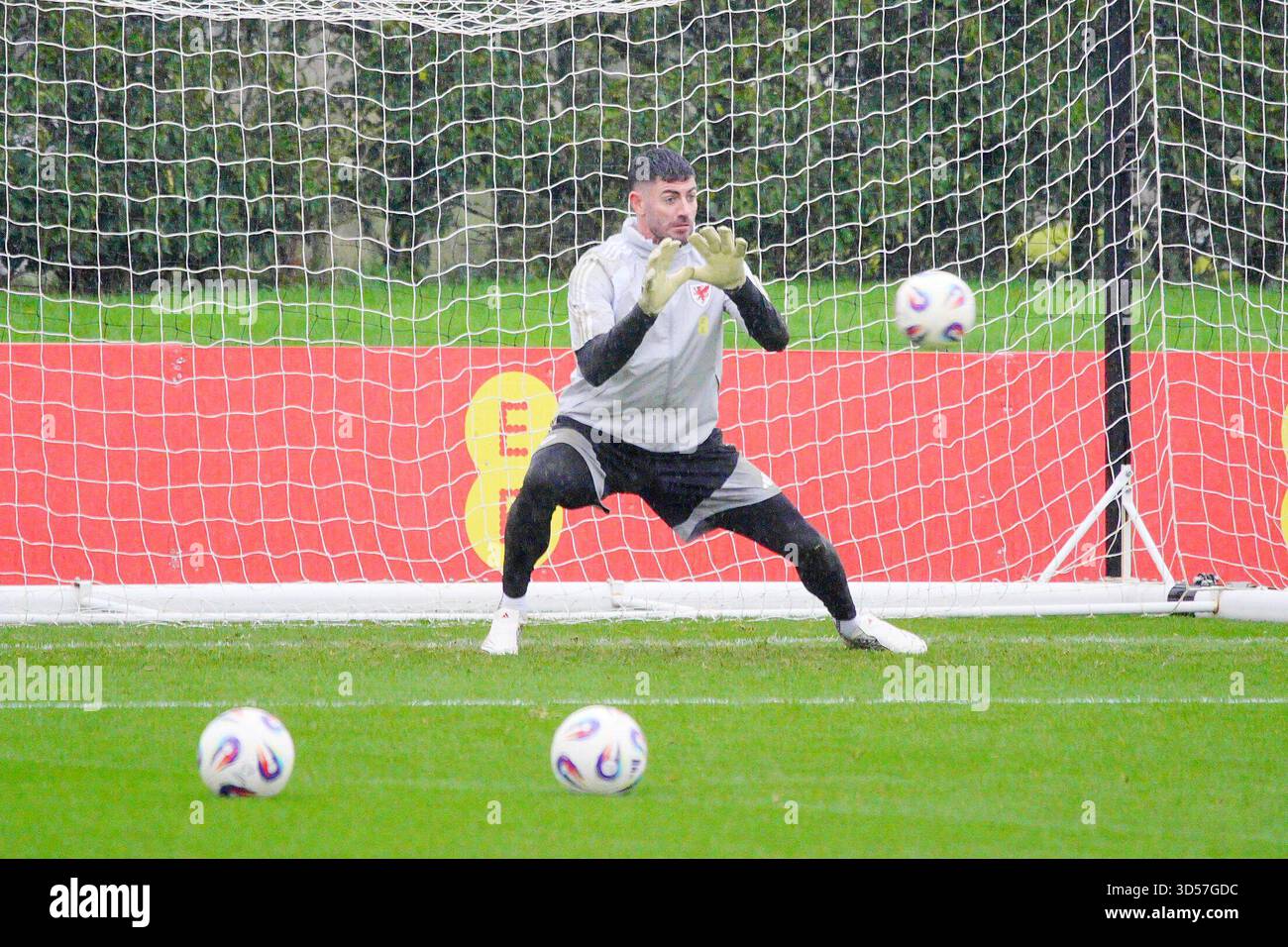 Wales' Tom King warms up during a training session at the Vale Resort ...