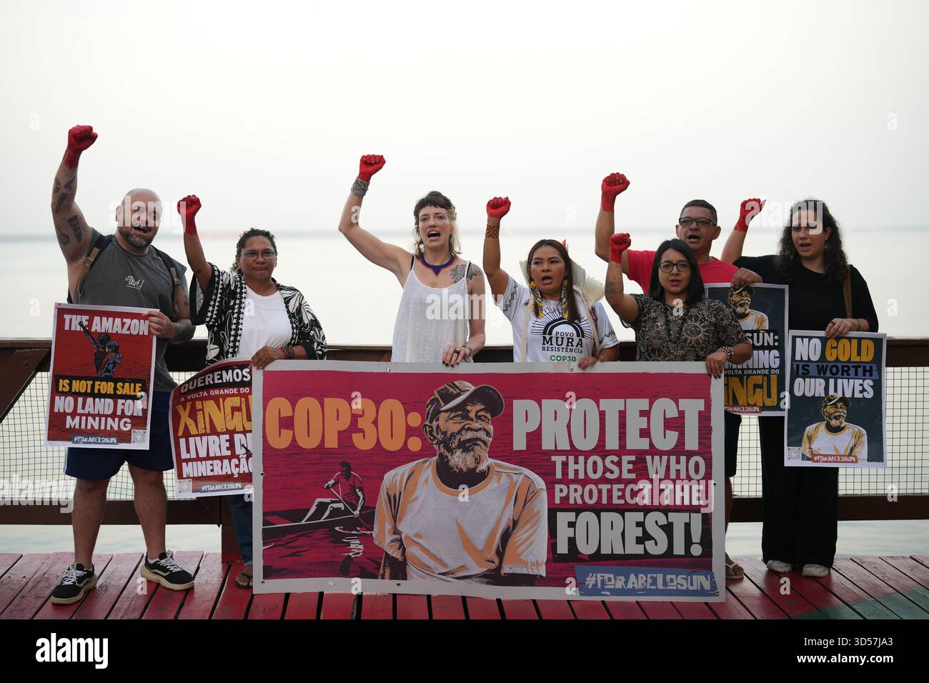 Activists participate in a demonstration to protect the Amazon ...