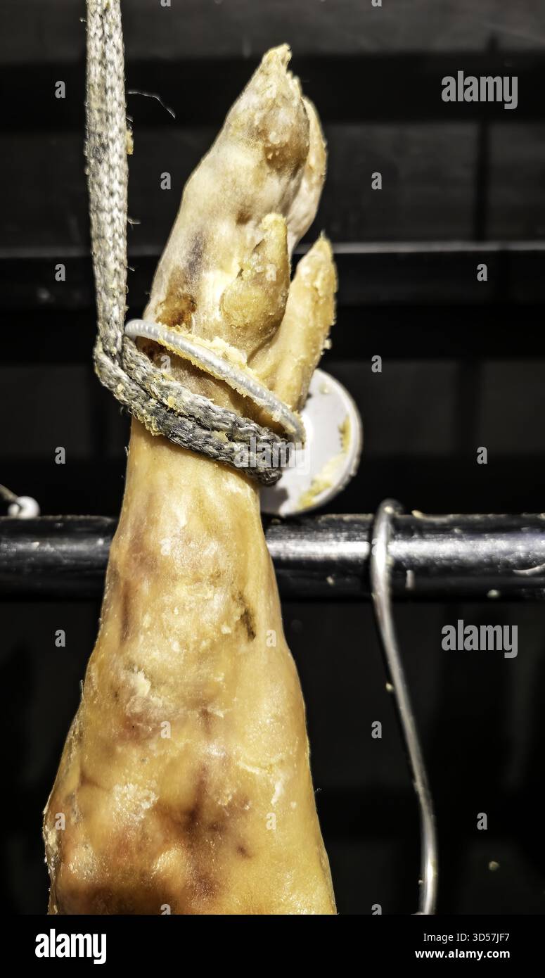 Detail of a leg of dry-cured ham with salt Stock Photo - Alamy