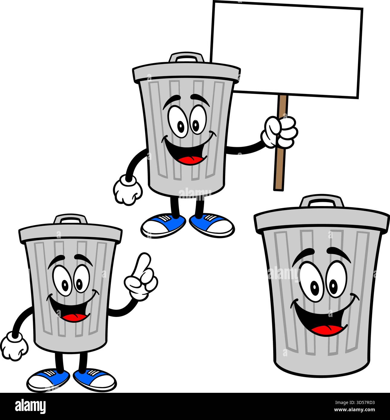 Trash Can Mascot Set 01, Hand Drawn illustrations of Trash Can Mascots ...