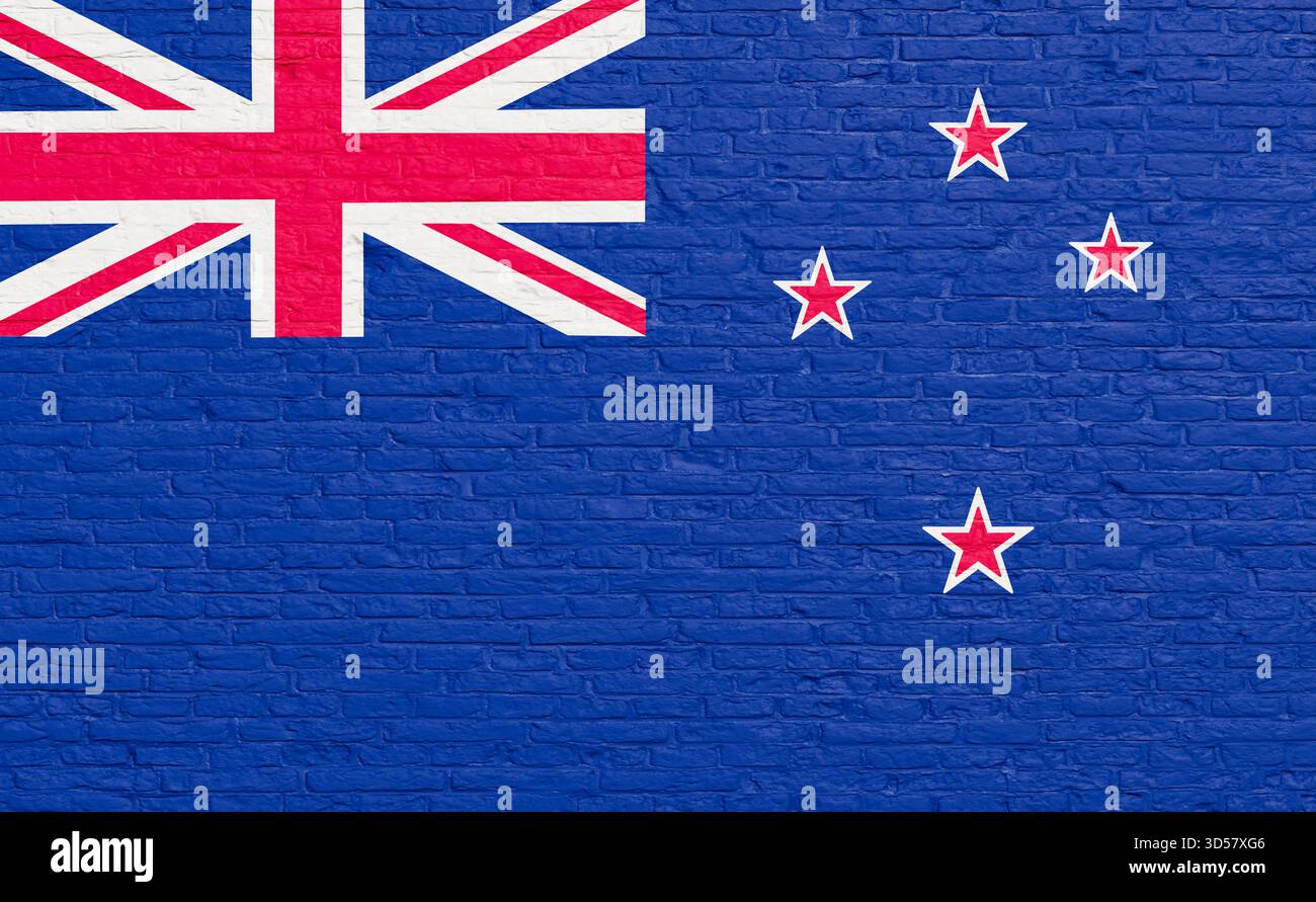 New Zealand flag painted on a brick wall. New Zealand flag painted on a ...