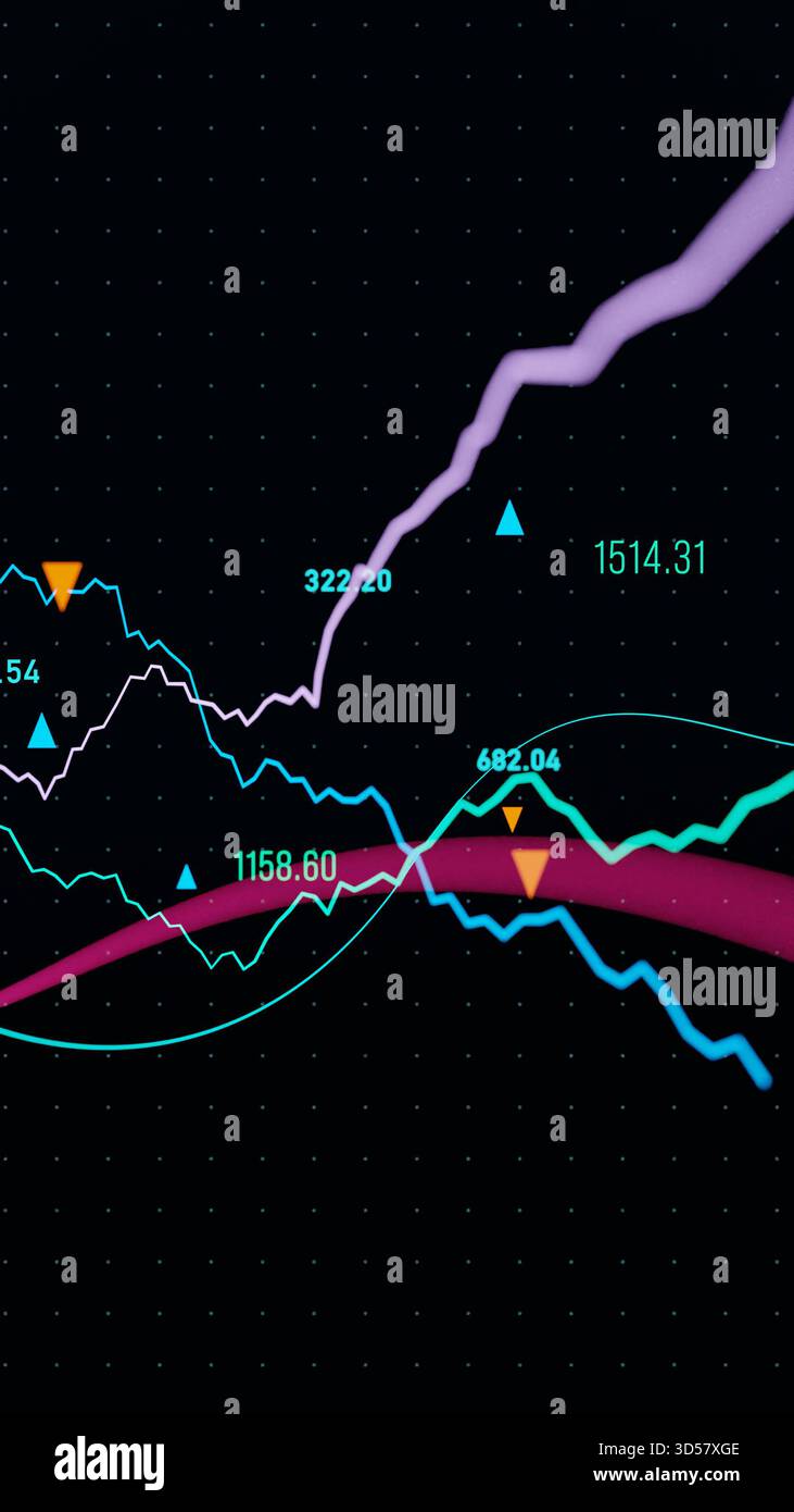 Abstract illuminated chart with lines and financial data, graph in ...