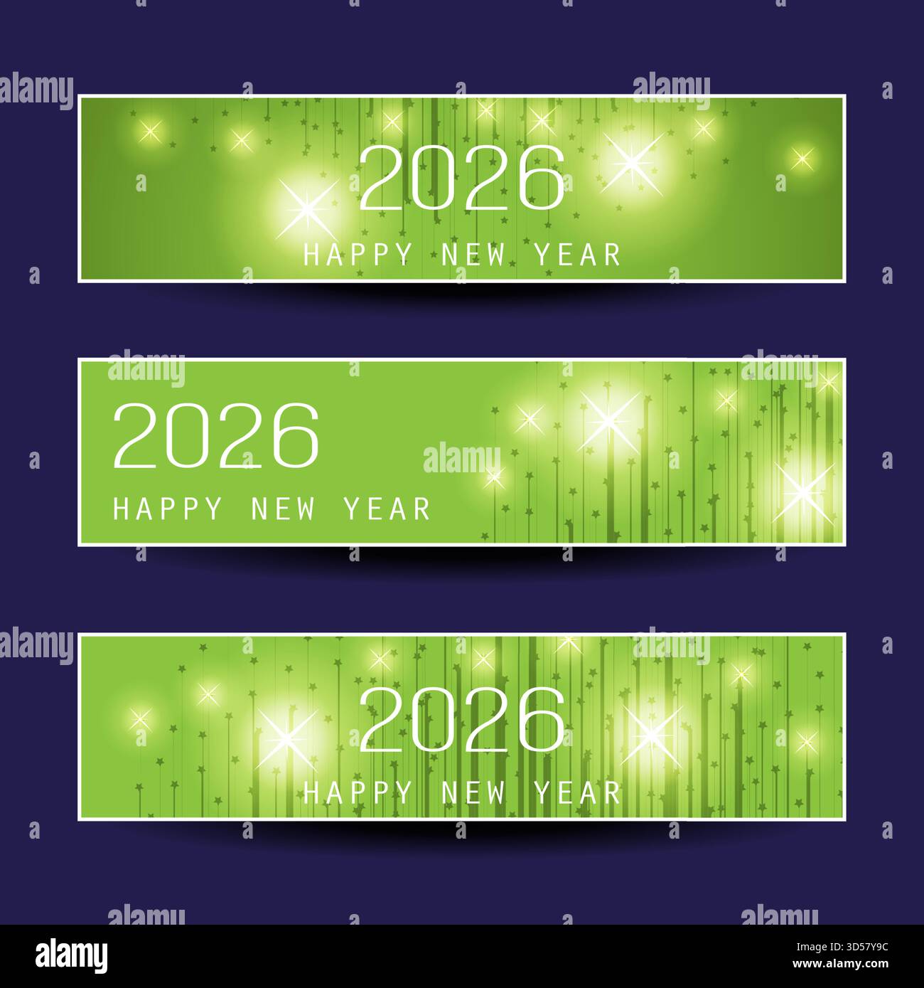 Set of Green Shimmering Horizontal Christmas, Happy New Year Headers or ...