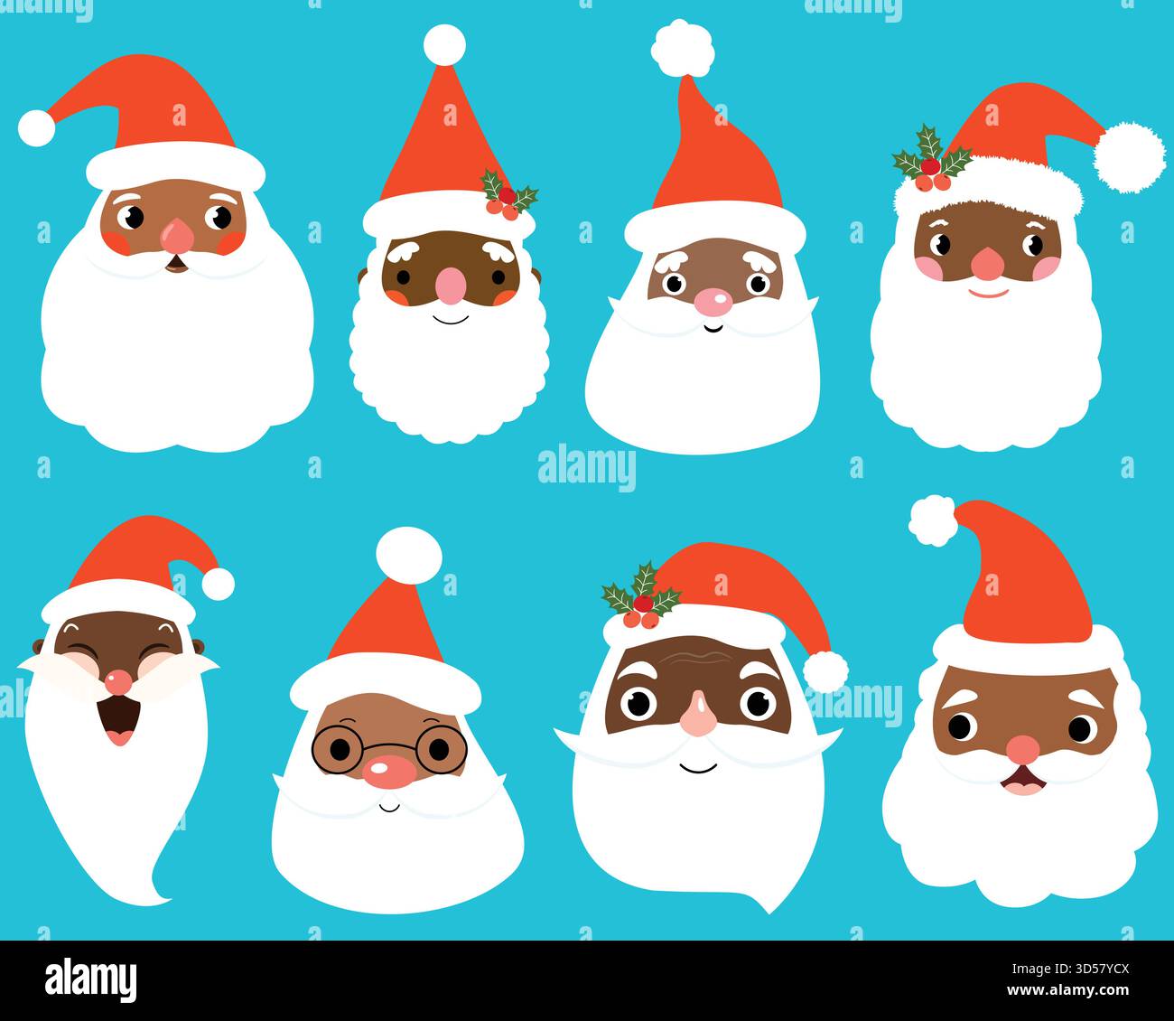 Cute African American vector Santa Claus faces for Christmas and ...