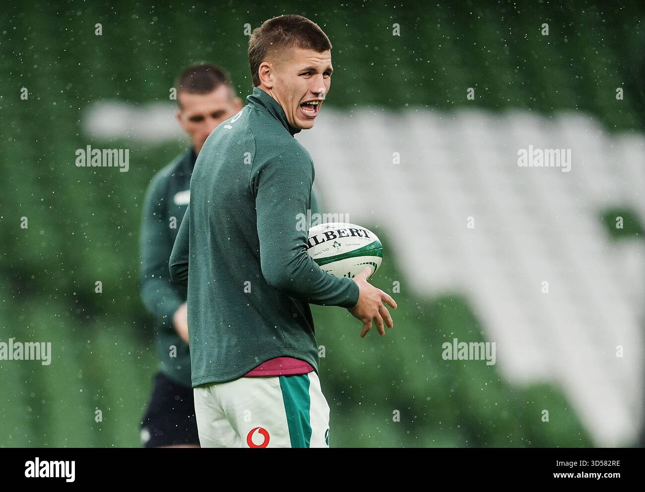 Ireland's Sam Prendergast during the captain's run at the Aviva Stadium ...