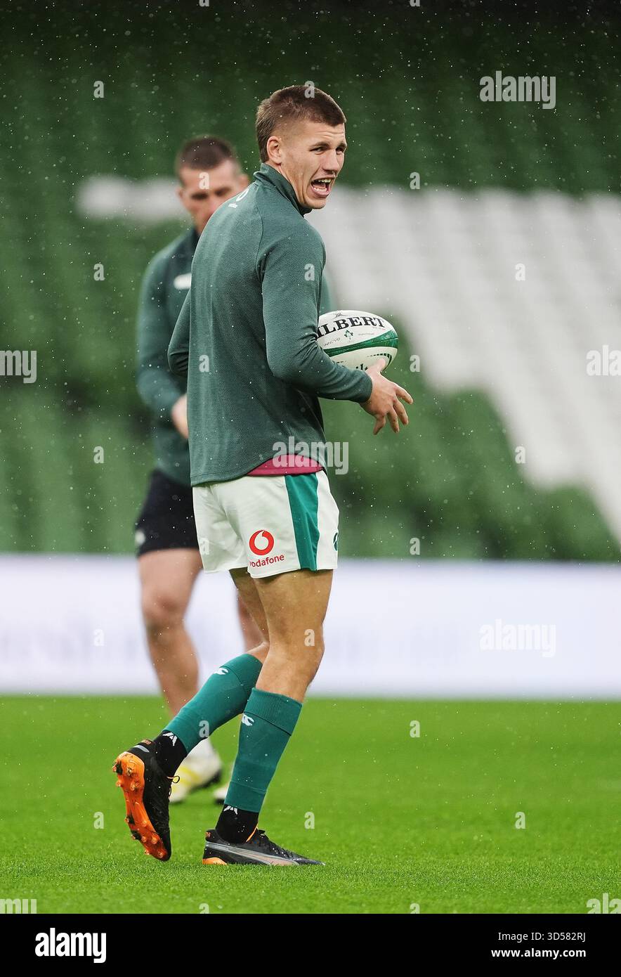 Ireland's Sam Prendergast during the captain's run at the Aviva Stadium ...