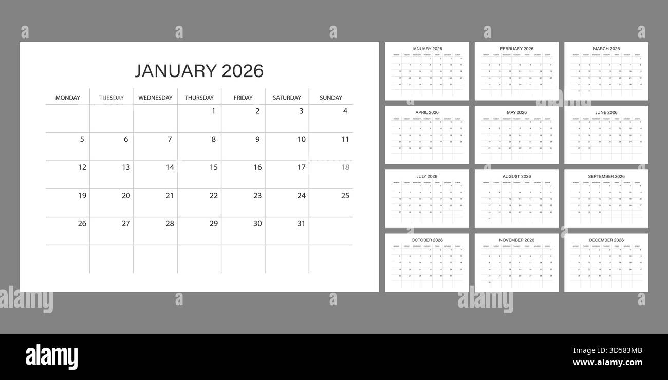 Calendar 2026 year icon in flat style. Planner vector illustration on ...