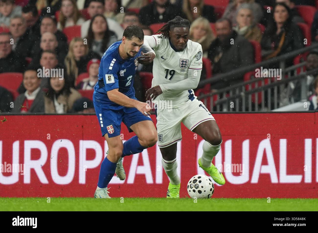 Ognjen Mimovic of Serbia and Eberechi Eze of England battling for the ...