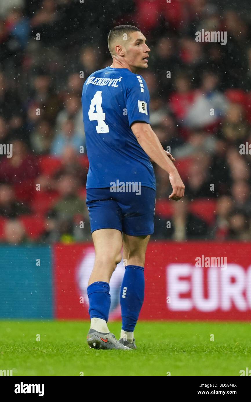 Nikola Milenkovic of Serbia during the England v Serbia UEFA World Cup ...