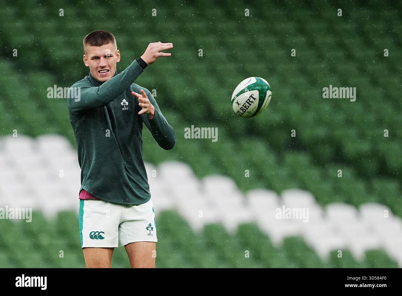 Ireland's Sam Prendergast during the captain's run at the Aviva Stadium ...