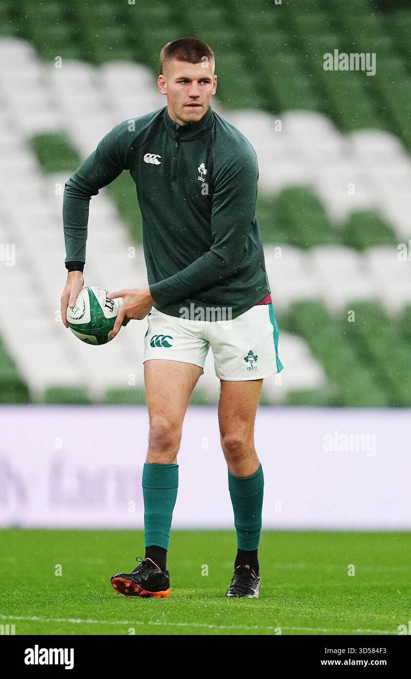 Ireland's Sam Prendergast during the captain's run at the Aviva Stadium ...