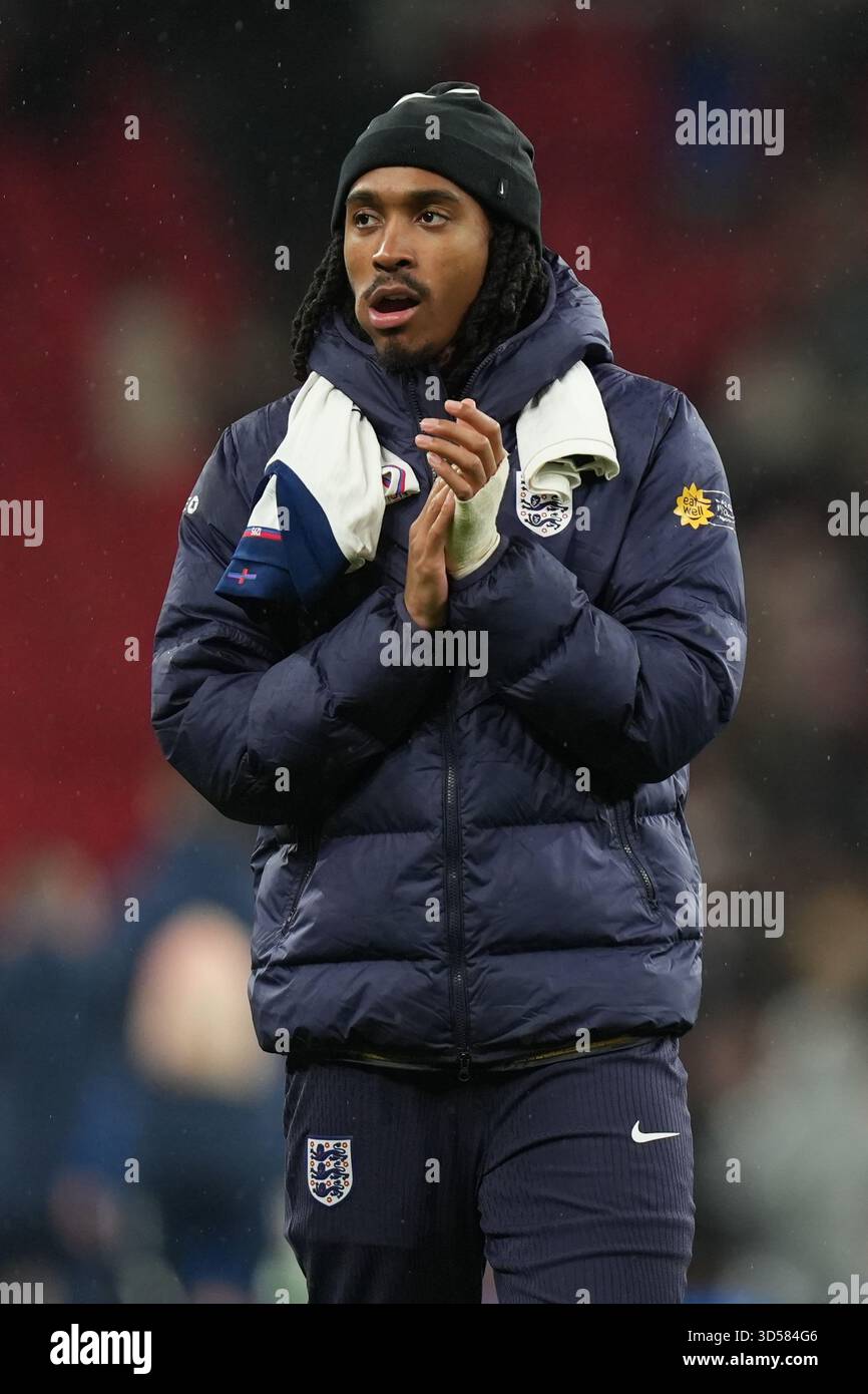 Djed Spence of England clapping the fans after the England v Serbia ...