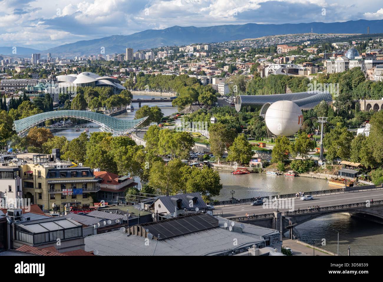 Panoramic city view of the Georgian Capital with its modern ...