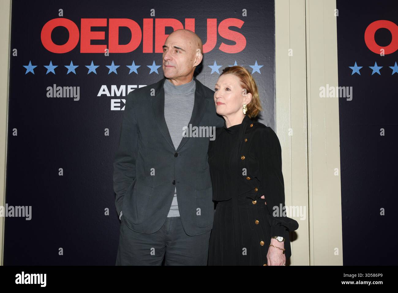 Mark Strong and Lesley Manville attend the "Oedipus" Broadway Opening ...
