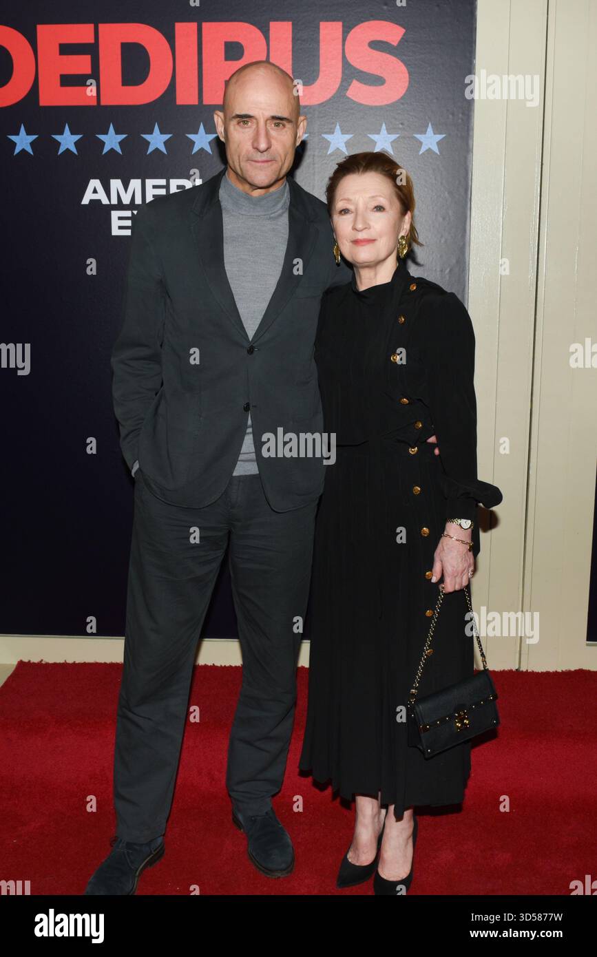 Mark Strong and Lesley Manville attend the "Oedipus" Broadway Opening ...