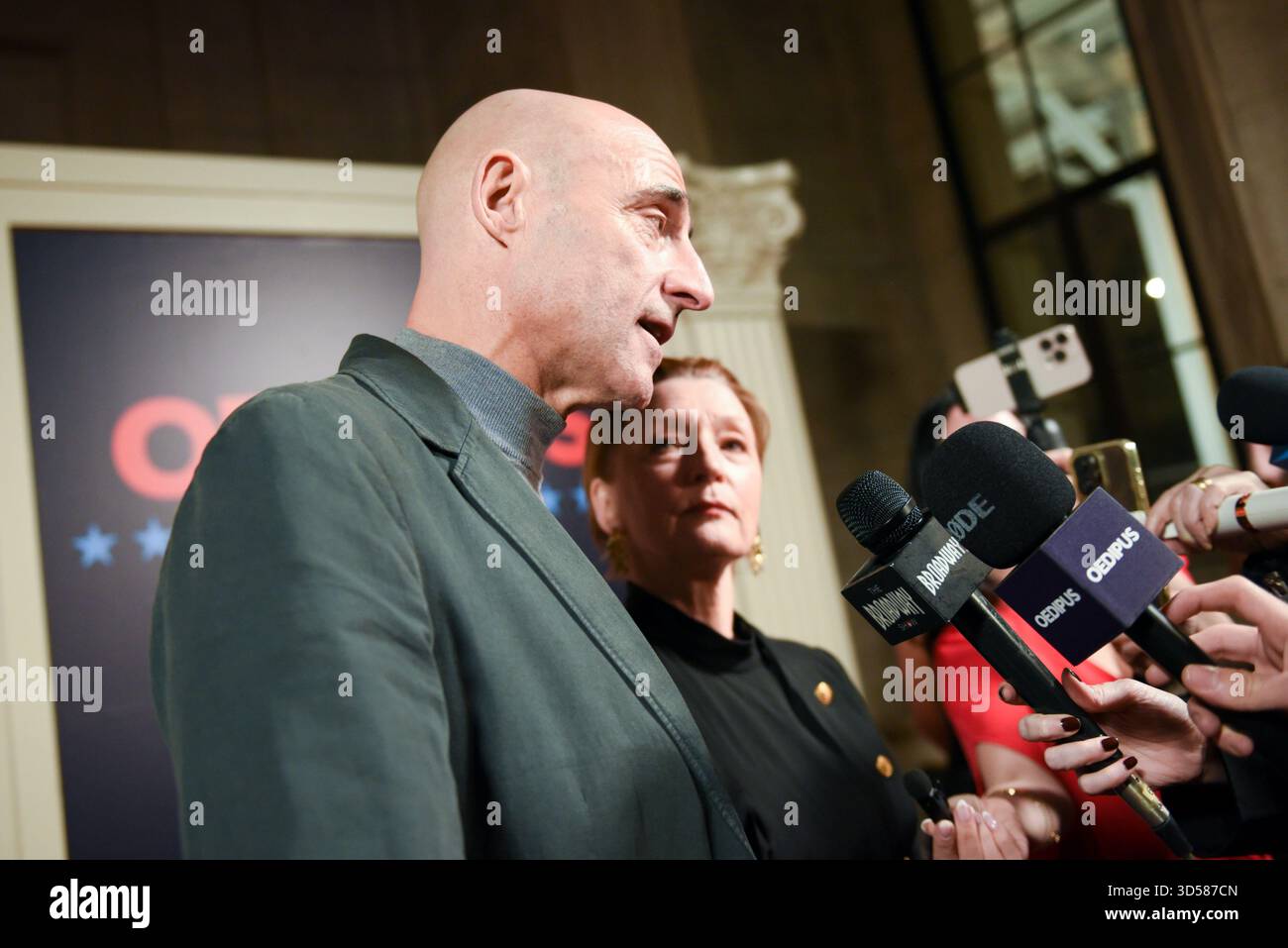 Mark Strong and Lesley Manville attend the "Oedipus" Broadway Opening ...