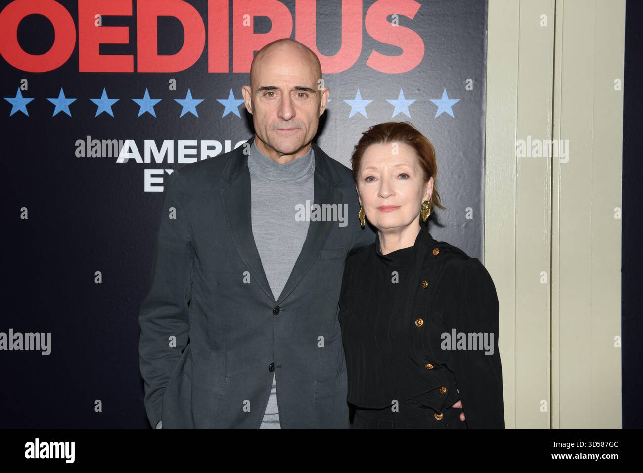 Mark Strong and Lesley Manville attend the "Oedipus" Broadway Opening ...