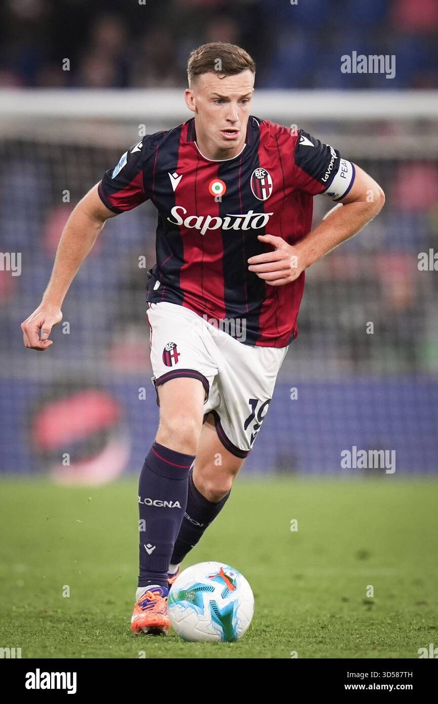 Bologna's Lewis Ferguson in action during the Serie A soccer match ...