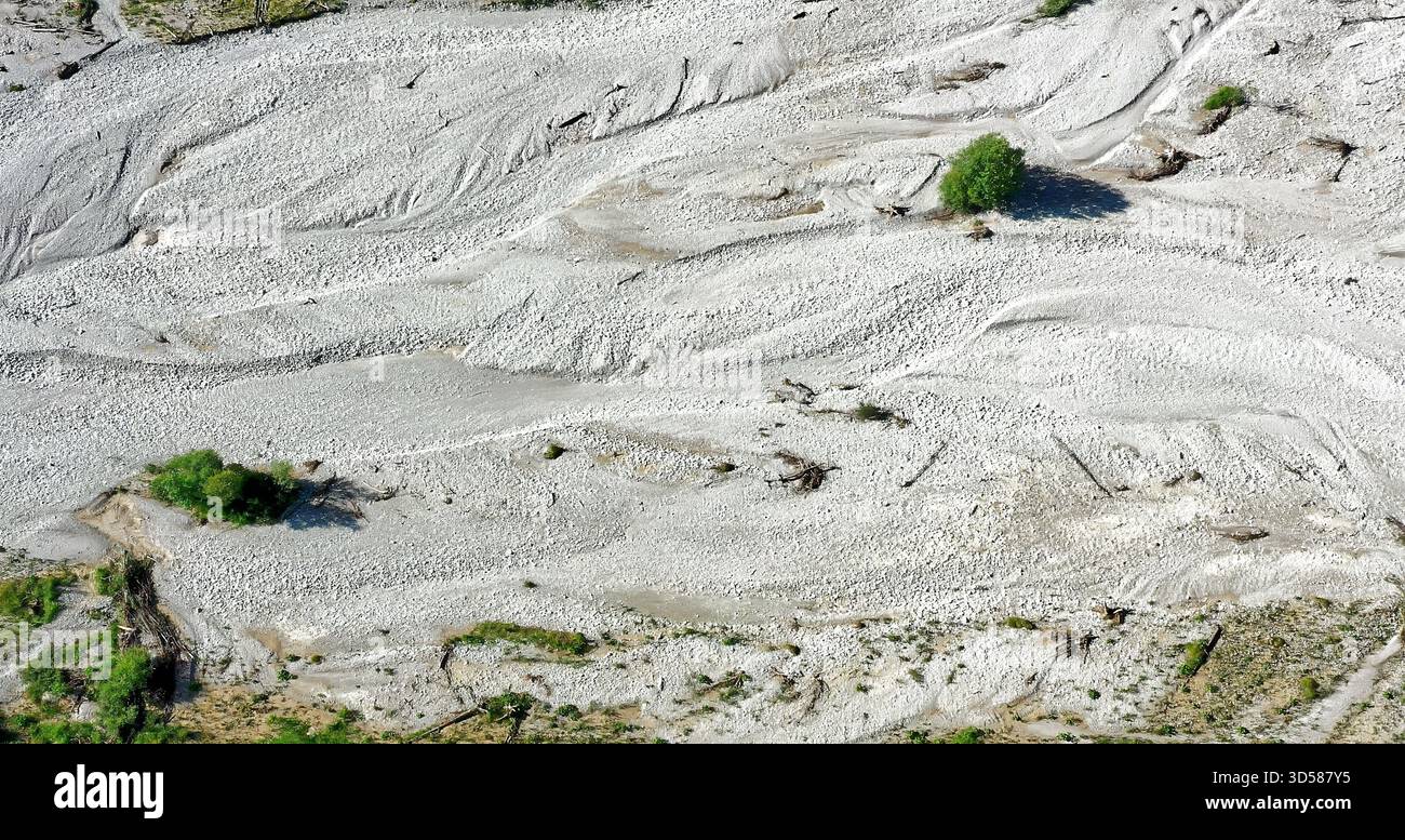 Dry riverbed from an aerial perspective, showing the effects of drought ...
