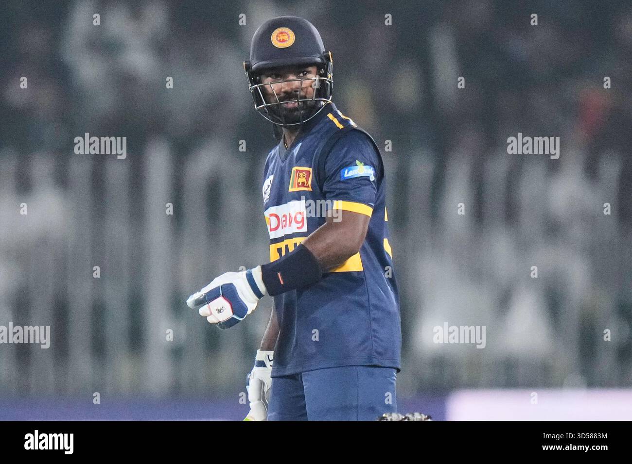Sri Lanka's Janith Liyanage reacts after his fifty runs during the ...