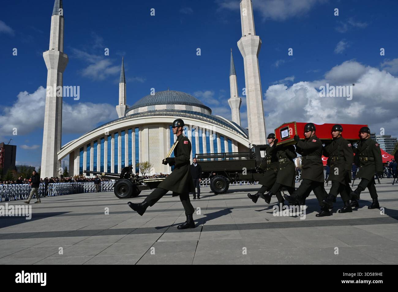 Turkish soldiers carry coffins during the funeral of Turkish military ...
