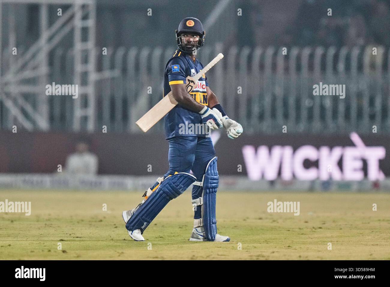 Sri Lanka's Janith Liyanage walks off the field after his dismissal ...