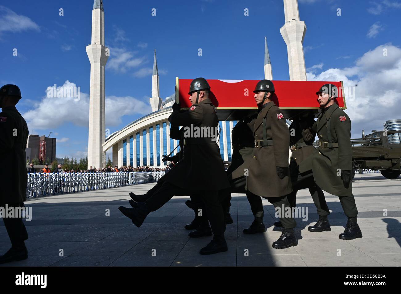 Turkish soldiers carry coffins during the funeral of Turkish military ...