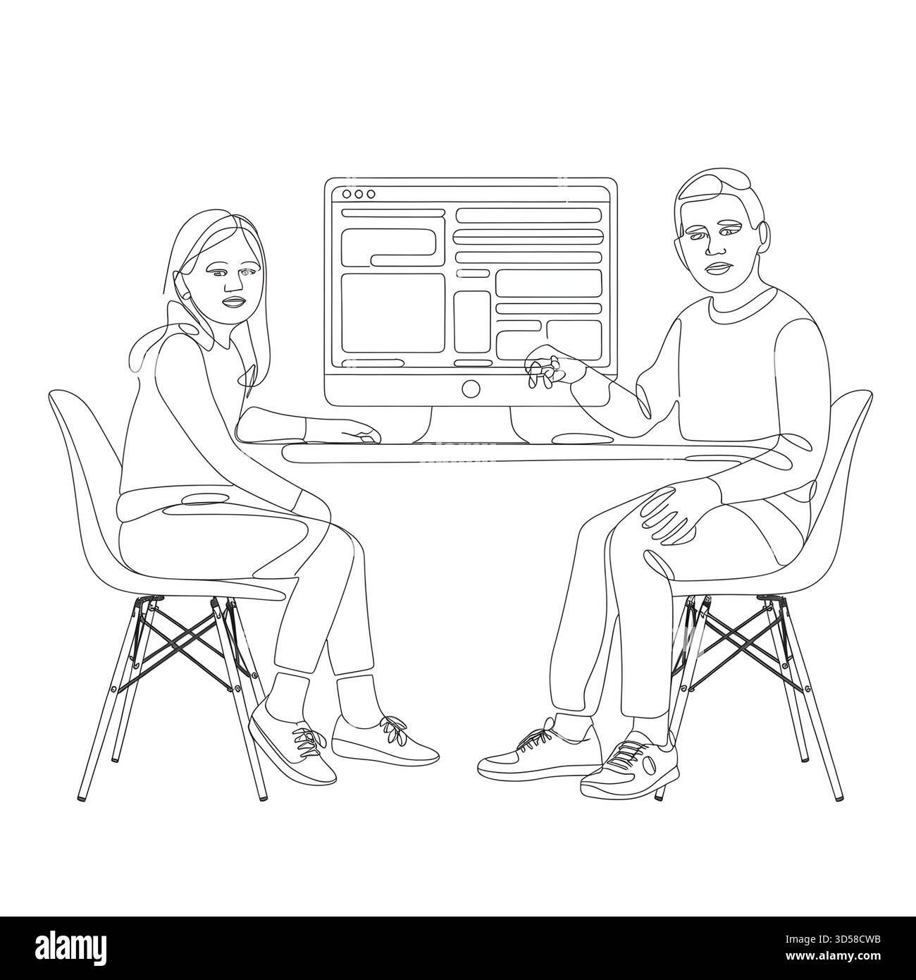 two people sitting at a desk and collaborating on a computer Stock ...